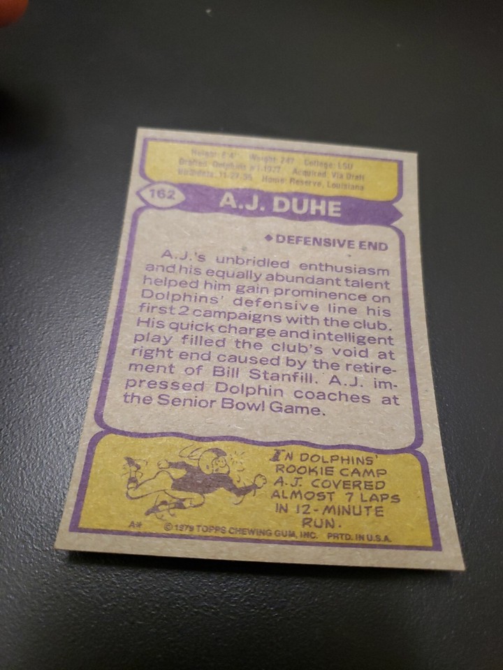 1979 Topps A.J. Duhe Miami Dolphins #162 | eBay
