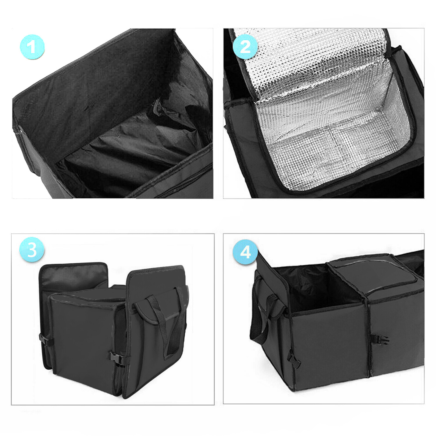 Black Collapsible Boot Organiser Foldable Heavy Duty Tidy 2-in-1 ...