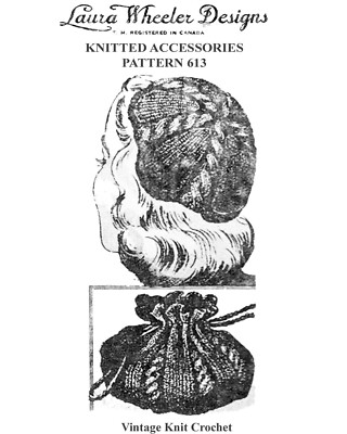 Vtg Knitted Cable Beanie Hat Drawstring Bag Pattern, Mail Order Design ...