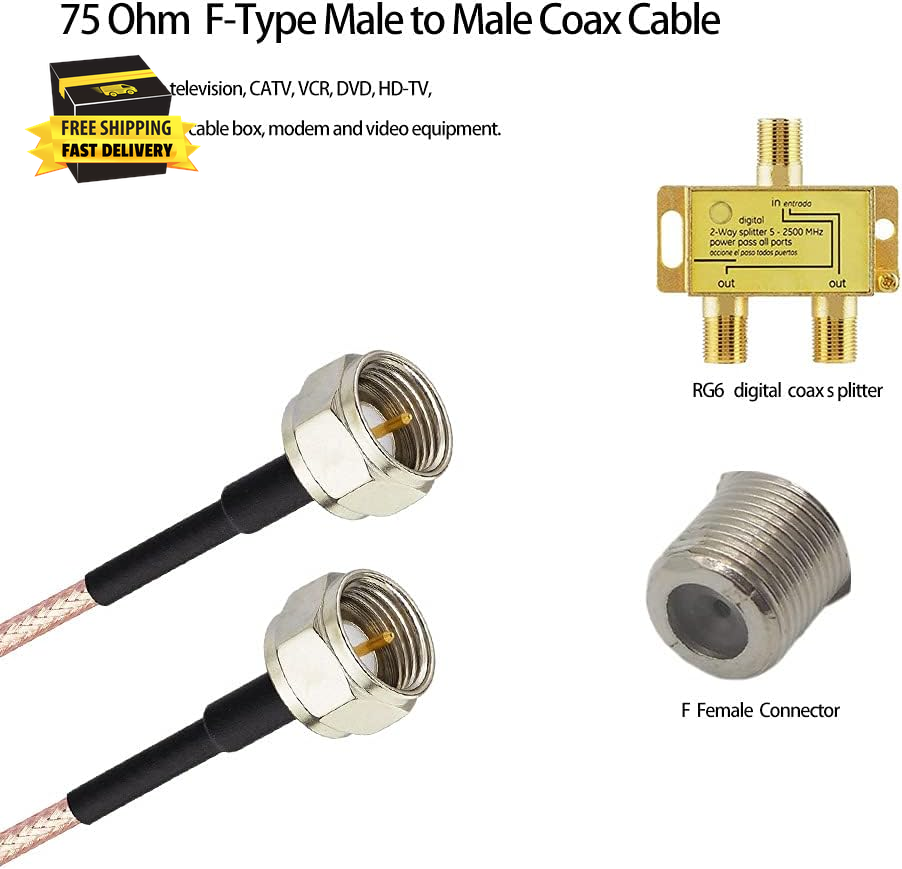 F-Type Cable, 75 Ohm 3Ft TV Coax Cable for TV Modem Tuner High-Speed ...