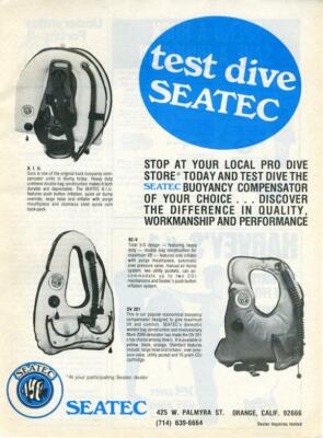 1977 Seatec PRINT AD Scuba Diver Buoyancy Compensator Vest Models DV201 ...