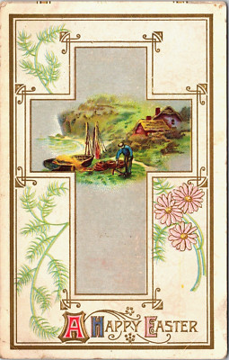 Postcard A Happy Easter Man and Fishing Boat Posted 1911 | eBay