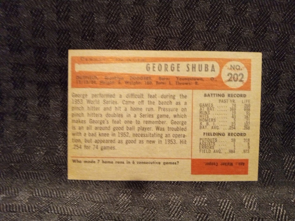 1954 Bowman George Shuba Baseball Card #202 | eBay