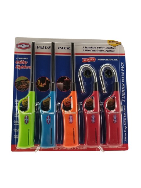 Kingsford Utility Lighter 5 Pack Adjustable Wind Resistant Lighters for ...