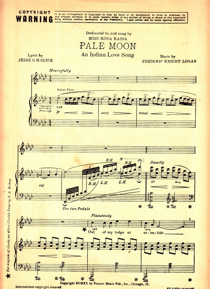 Pale Moon-An Indian Love Song-1927-Rec By Bing Crosby-[714]-6 Page ...
