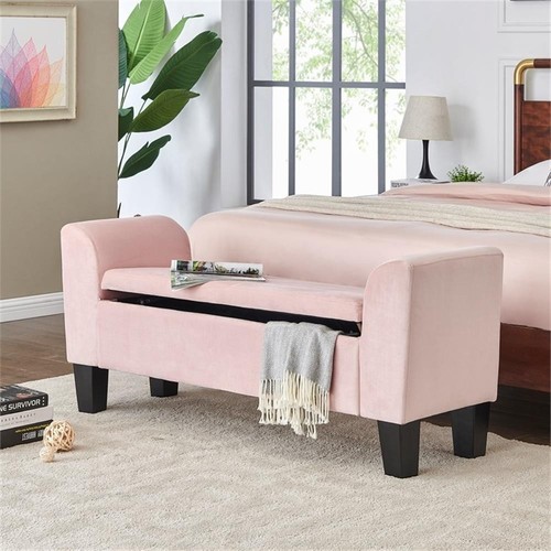 Mila Pink Velvet Fabric Ottoman Glam Bench with Storage Space | eBay