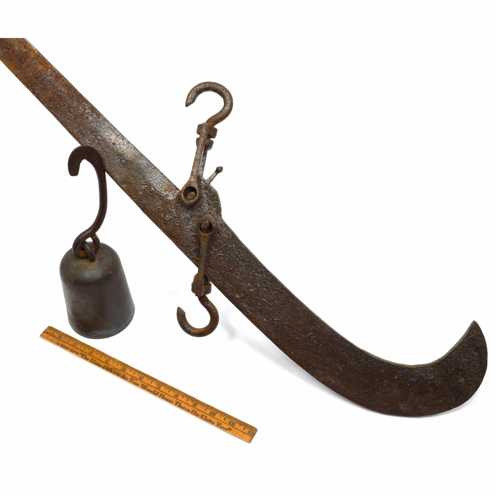 Antique CAST IRON STEELYARD SCALE / BEAM BALANCE 0-80 Range w/ ORIGINAL ...