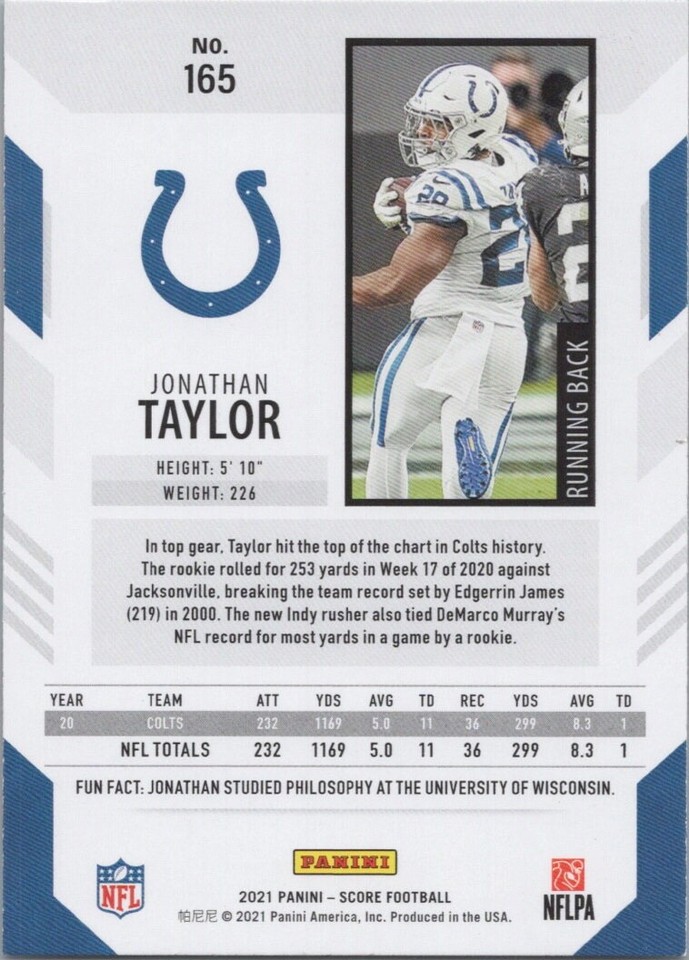 2021 panini Score Red Foil- Jonathan Taylor- Colts | eBay