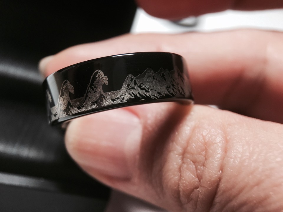 Ocean Wave Ring, Mountain Ring, Black Tungsten Wedding Band, Mens ...