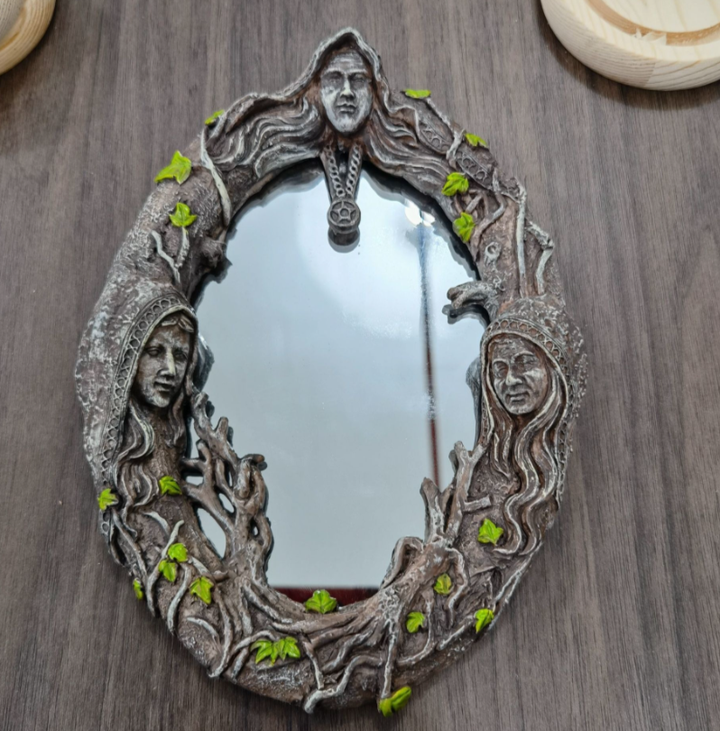 Witch Coven Wicca Resin Frame Wall Mirror Pentagram Home Decor Forest ...