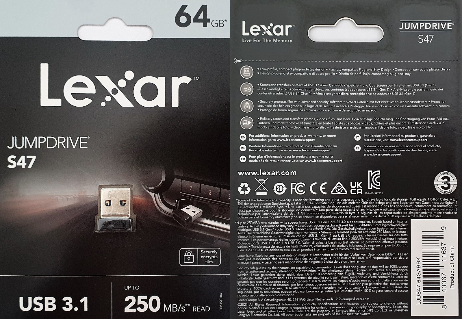 Lexar USB Stick 64GB 128GB 256GB Jumpdrive S47 USB 3.1 USB Flash Drive ...