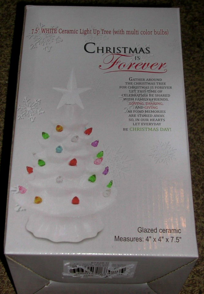 Christmas is Forever Lighted Ceramic White Mini Christmas Tree, 7.5 ...