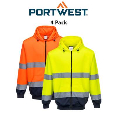 Portwest Two-Tone Zip Front Hoodie 4Pack Warmth Reflective Tape Work ...