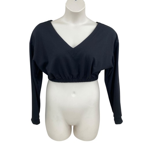 Womens Cropped Knit Top Size XL Black Deep V Neck Front & Back Long ...