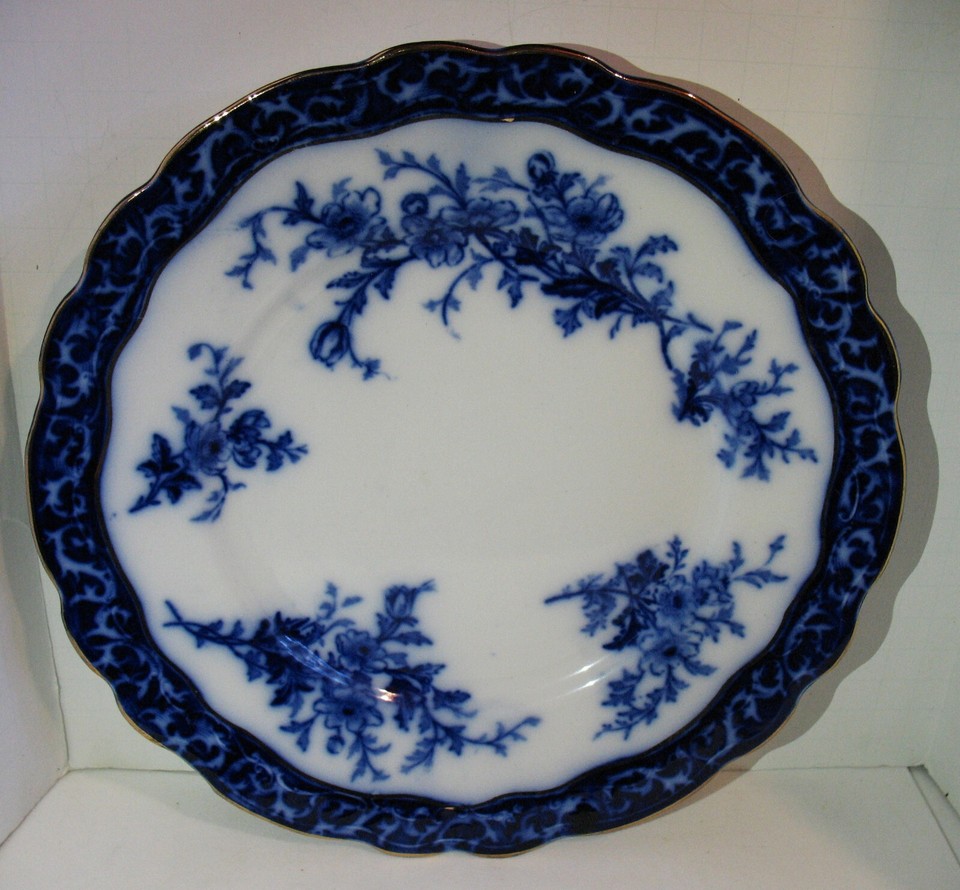 Lot of 3 Flow Blue Dinner Plates Touraine pttn. 1898 by Stanley Pottery ...