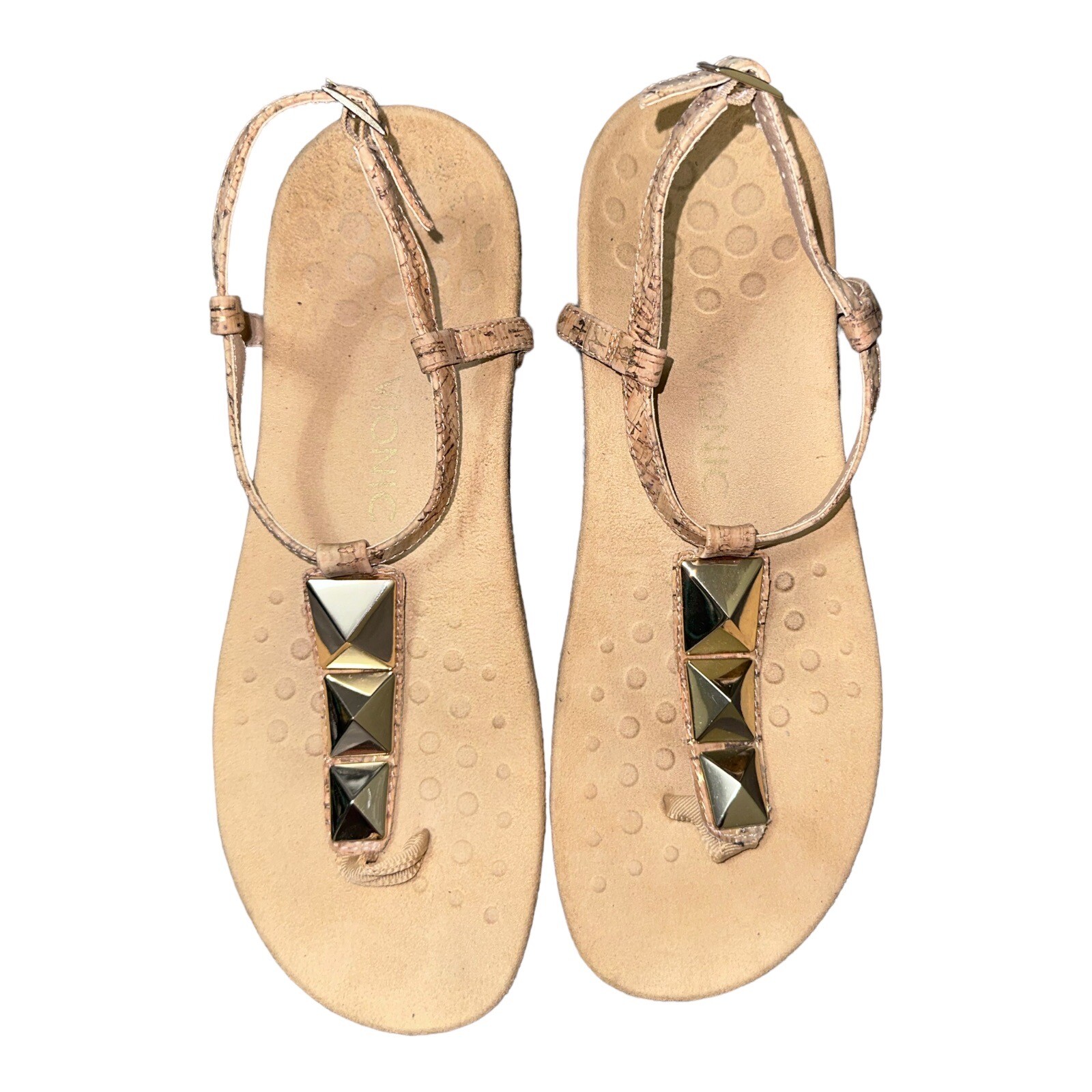 VIONIC T-STRAP SANDALS WOMENS TAN WITH GOLD STUDS SIZE 10 | eBay