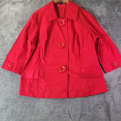 Womens Red Swing Jacket Coat Large Button Front 3/4 Sleeve Vintage Mod ...