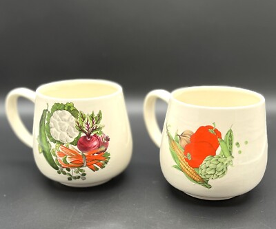 Ceramic Soup Mugs Vegetable Pattern Studio Pottery Cottage Core Set Of ...