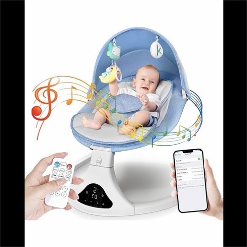 Bluetooth Remote Baby Bouncer, Adjustable Swing, Washable Seat, Blue | eBay