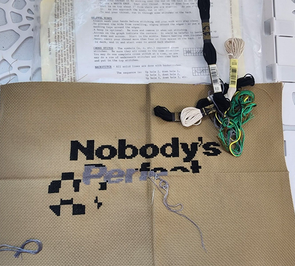 Vintage 90's Partially Done Kit Nobody's Perfect Scotch Tape Cross ...