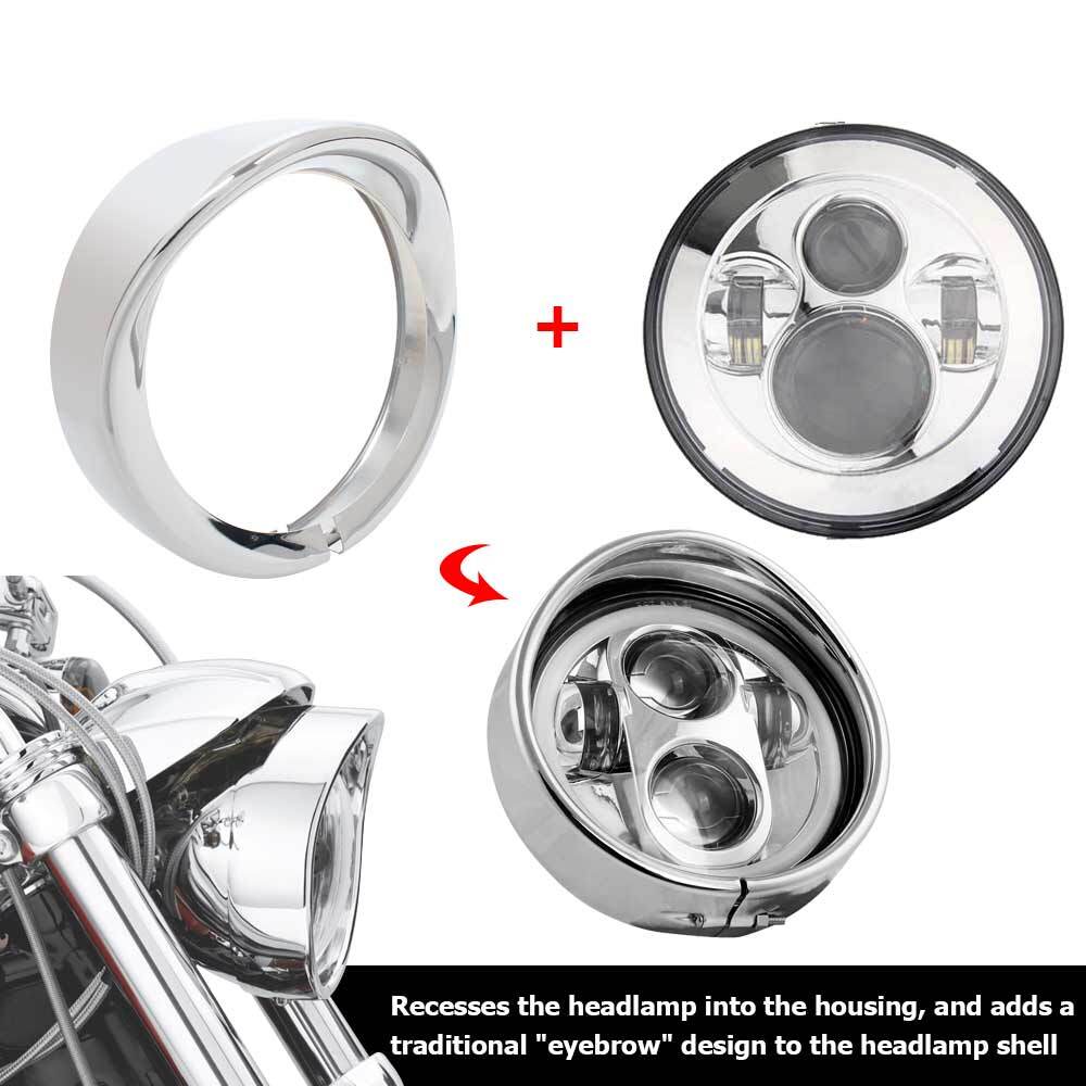 7'' Chrome Motorcycle Headlight Visor Style Trim Ring For Harley ...