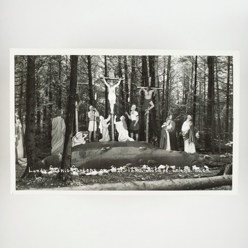 Lund's Scenic Garden Crucifixion RPPC Postcard 1950s Leland Michigan ...