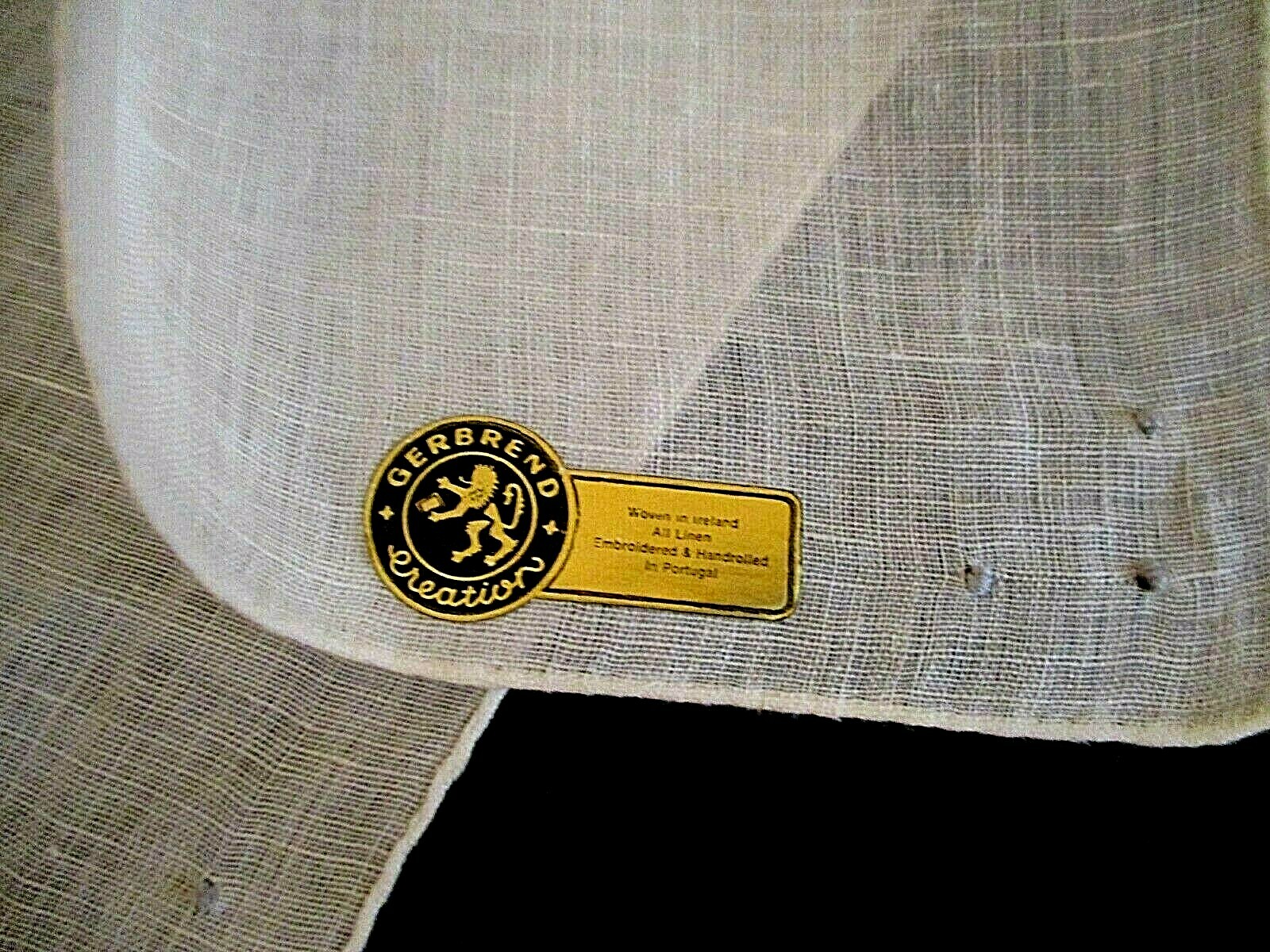 "GERBREND" TAG*LINEN HANKY*GREY FLOWERS*MADEIRA HAND EMBROIDERY*EXC CON ...