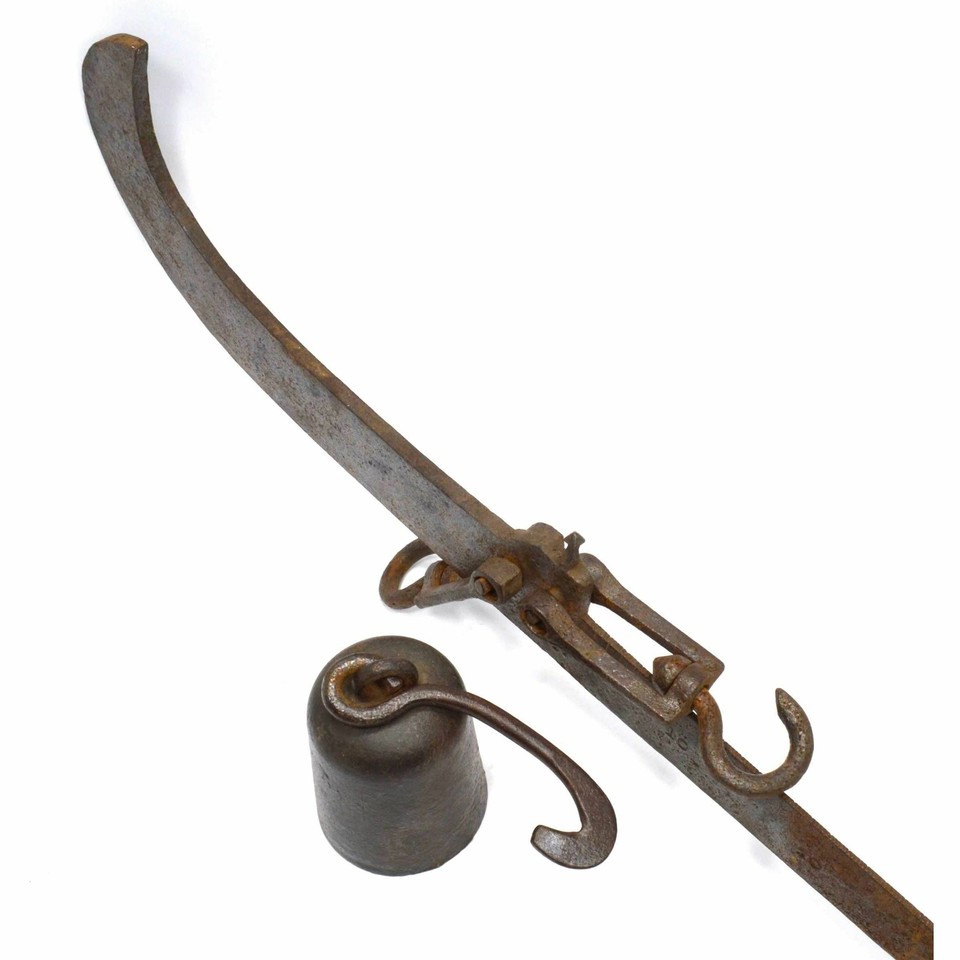 Antique CAST IRON STEELYARD SCALE / BEAM BALANCE 0-80 Range w/ ORIGINAL ...