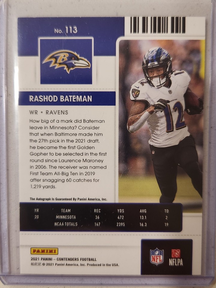 Rashod Bateman 2021 Panini Contenders Rookie Ticket Auto Ravens RC ...