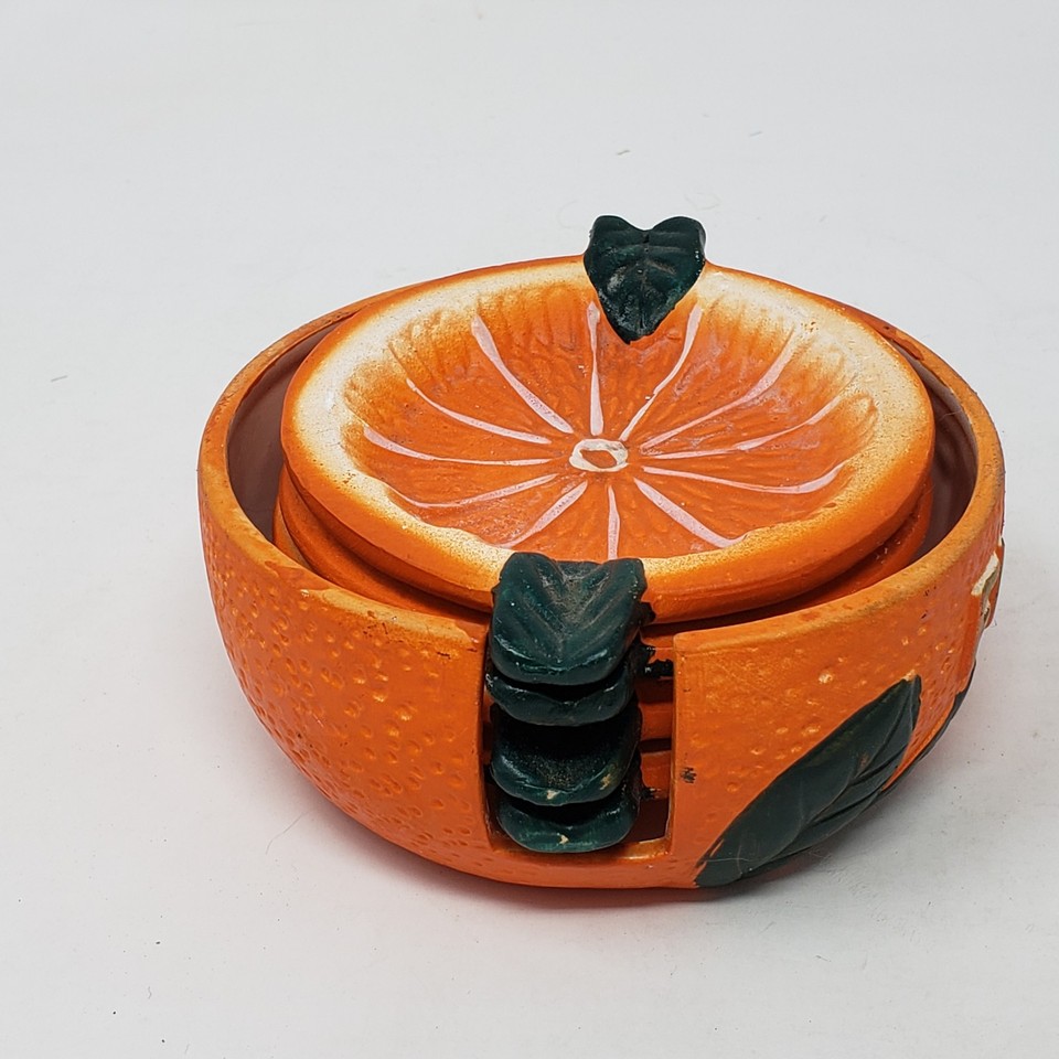 Vintage 60s Florida Souvenir Orange Slice Ashtrays Set Of 4 With Caddy ...