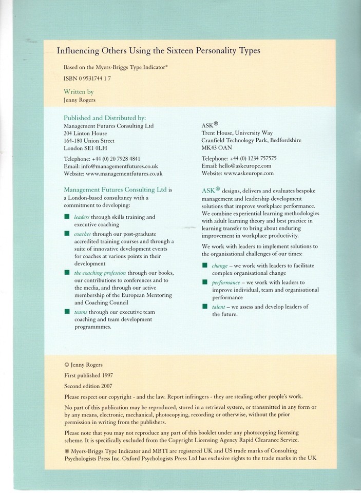 Influencing Others using the Sixteen Personality Types by Jenny Rogers ...