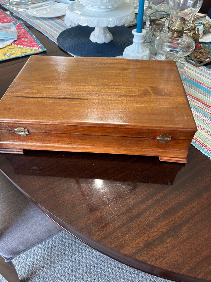Vintage Wooden Oneida Community Silverware Flatware Storage Chest Blue ...