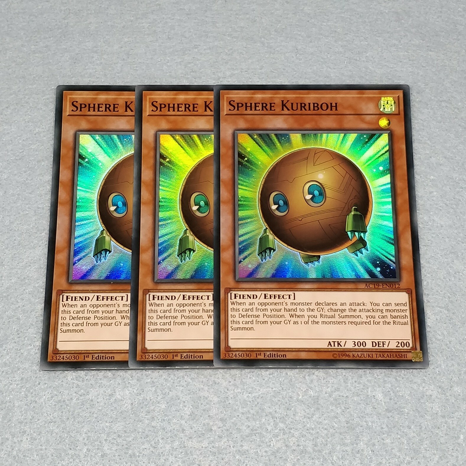 Yugioh Sphere Kuriboh AC19 1st Edition Super Rare 3 Card Playset NM | eBay