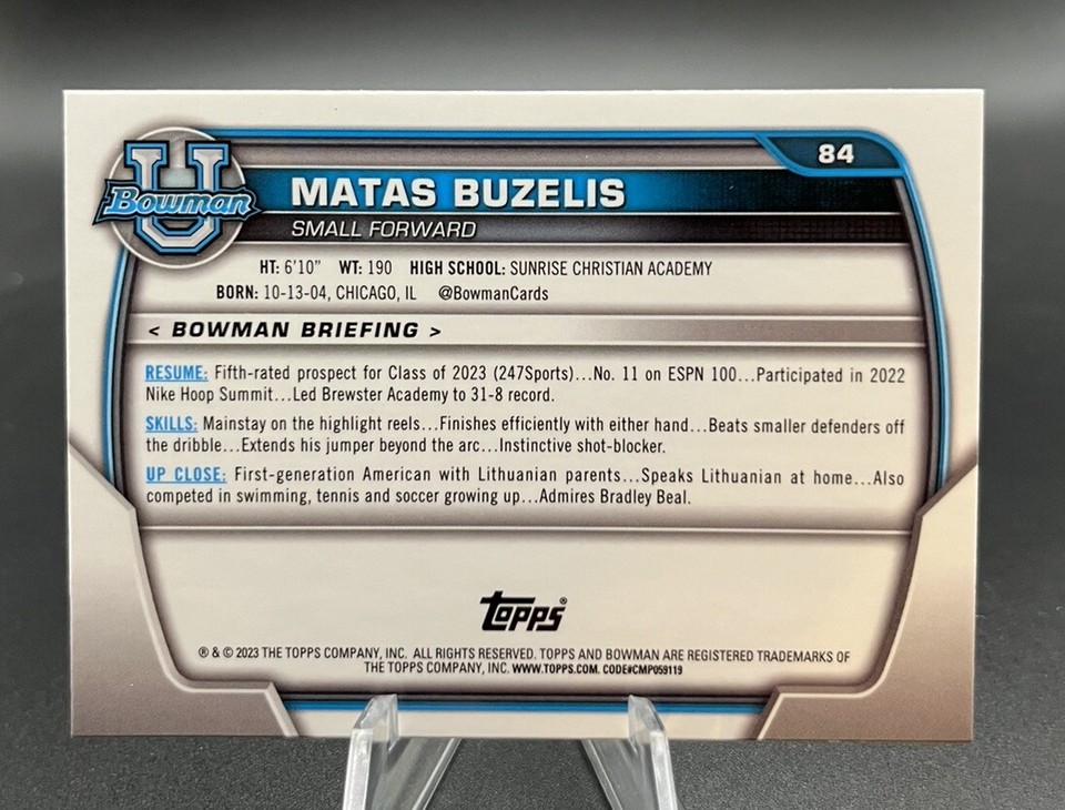 2023 Bowman U 1st Chrome MATAS BUZELIS Purple Shimmer Rookie Card RC ...