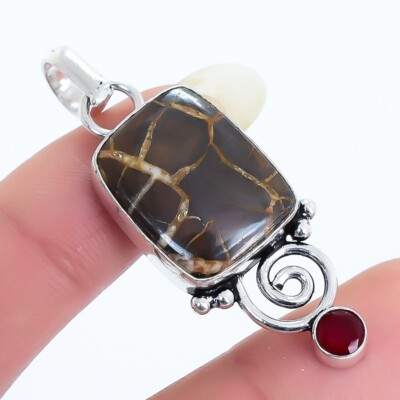 Mud Crack Fossil, Ruby Gemstone Handmade Silver Jewelry Pendant 1.8 ...