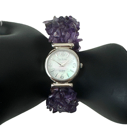 Gem Essence Watch Women 35mm Silver Tone MOP Dial Amethyst Band w/ New ...