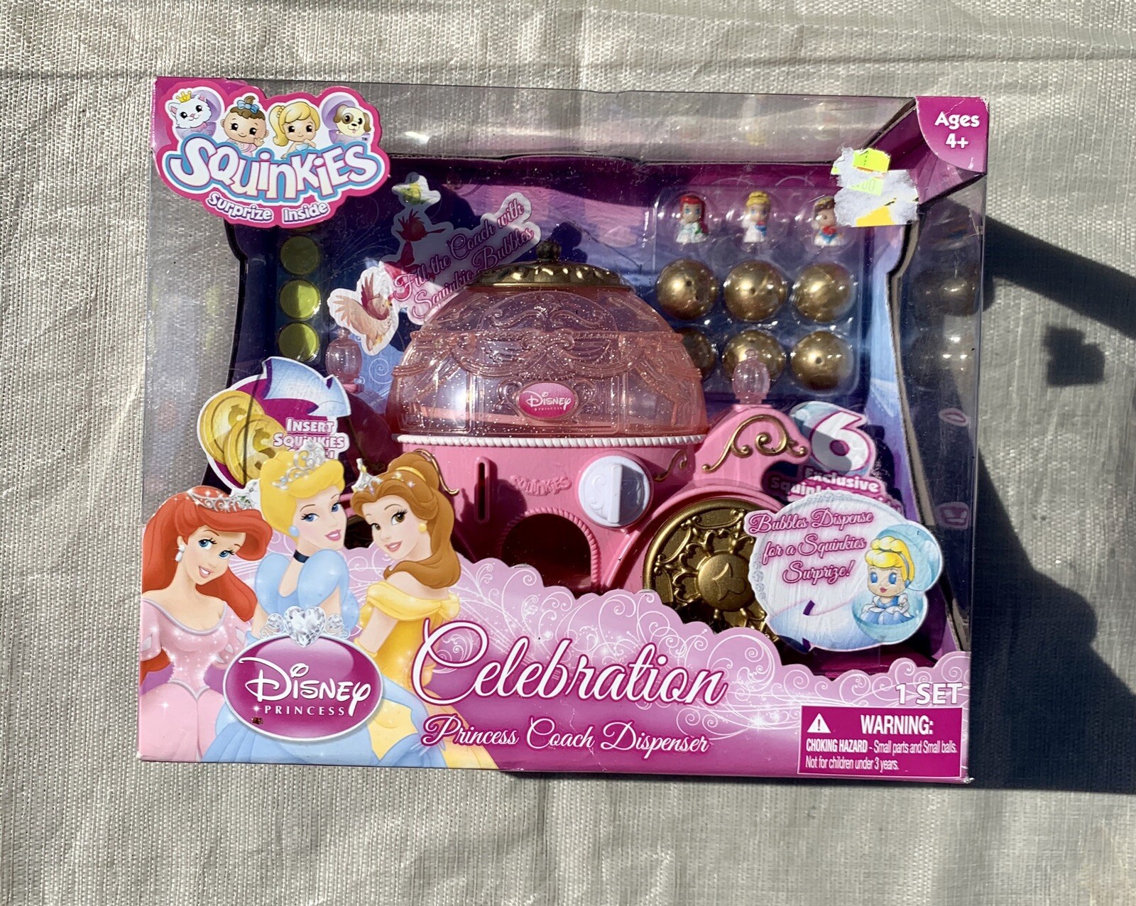DISNEY Squinkies Princess Coach Dispenser Cinderella Belle Ariel RARE ...