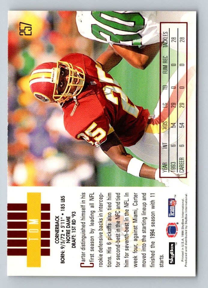 1994 SkyBox Impact #257 Tom Carter Washington Redskins Football Card | eBay