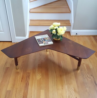 Vintage MCM Boomerang Coffee/Corner Table Walnut Brass Caps Great Size ...