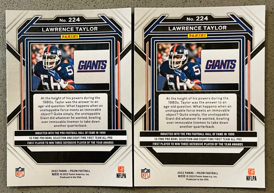 2x Lot 2022 Panini Prizm Football #224 Lawrence Taylor Base Trading ...