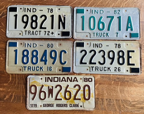 Five(5) Indiana License Plates, 1978, 80,& 82, Truck, Tractor ...
