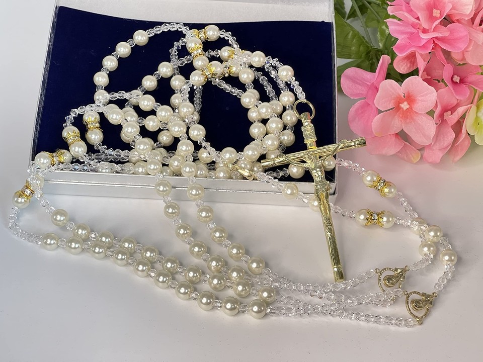 Ivory Pearl Wedding Lasso Gold Plated Crystal Beaded Lazo de Bodas ...