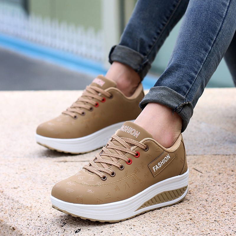 Women High Platform Trainers Lace-up Wedge Sole Sneakers Sports Running ...