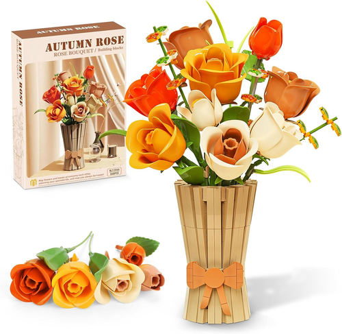 Roses Flowers Bouquet Building Set with Vase Compatible with Lego ...