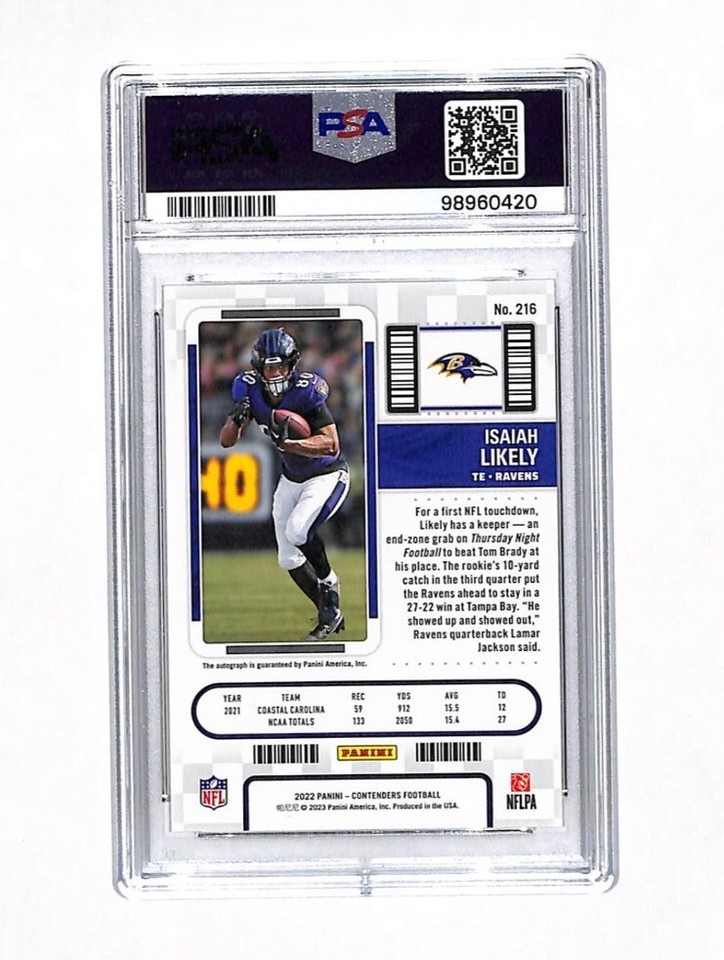 2022 Panini Contenders Isaiah Likely Rookie Auto Autograph Card PSA 10 ...