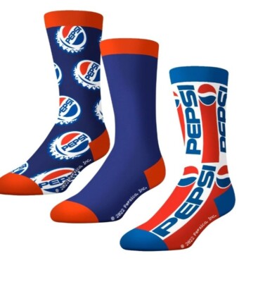 Crazy Socks Men's Fun Socks Pepsi Cola 3 PACK Crew Socks Shoe Size 6-13 ...