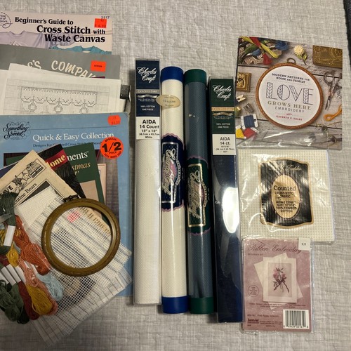 NEW Cross Stitch Fabric Lot of 4 Charles Craft (1 Navy, 1 Blue, 2 White ...