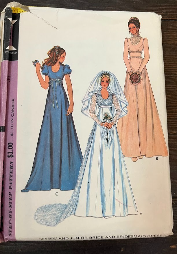McCalls 3770 Vtg 70s Misses Dress Empire Waist Wedding Bride Bridesmaid ...