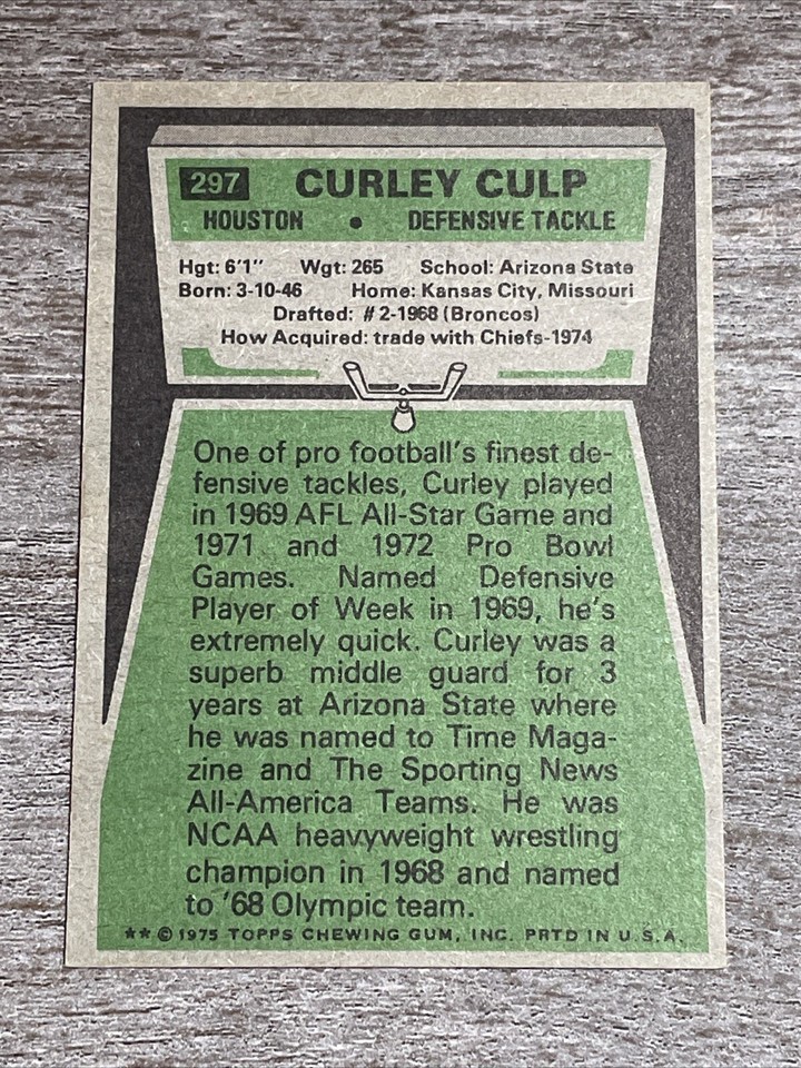 Curley Culp 1975 Topps Oilers #297 *F964* | eBay