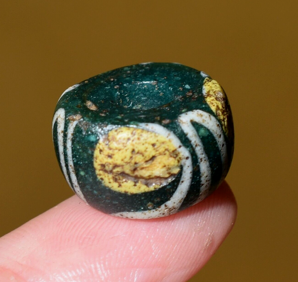 Ancient Blue Mandrel Wound Glass Dig Bead Yellow & Red Eyes Mali ...